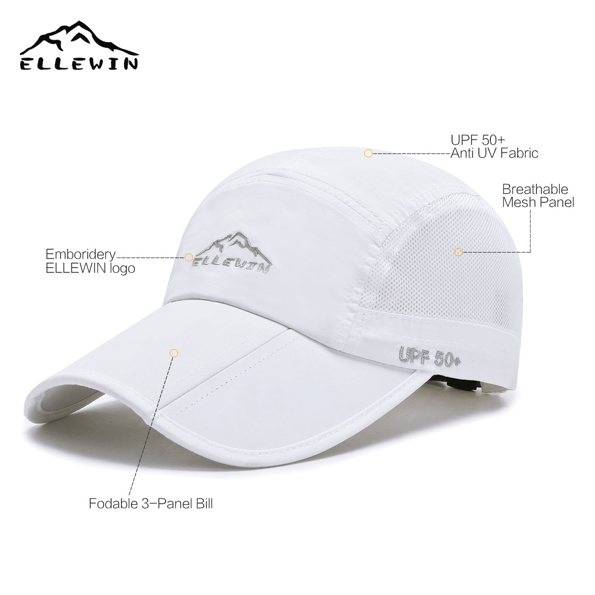 Baseball Cap With Foldable 3-Panel Long Bill UPF 50 + Unstructured Sun ...